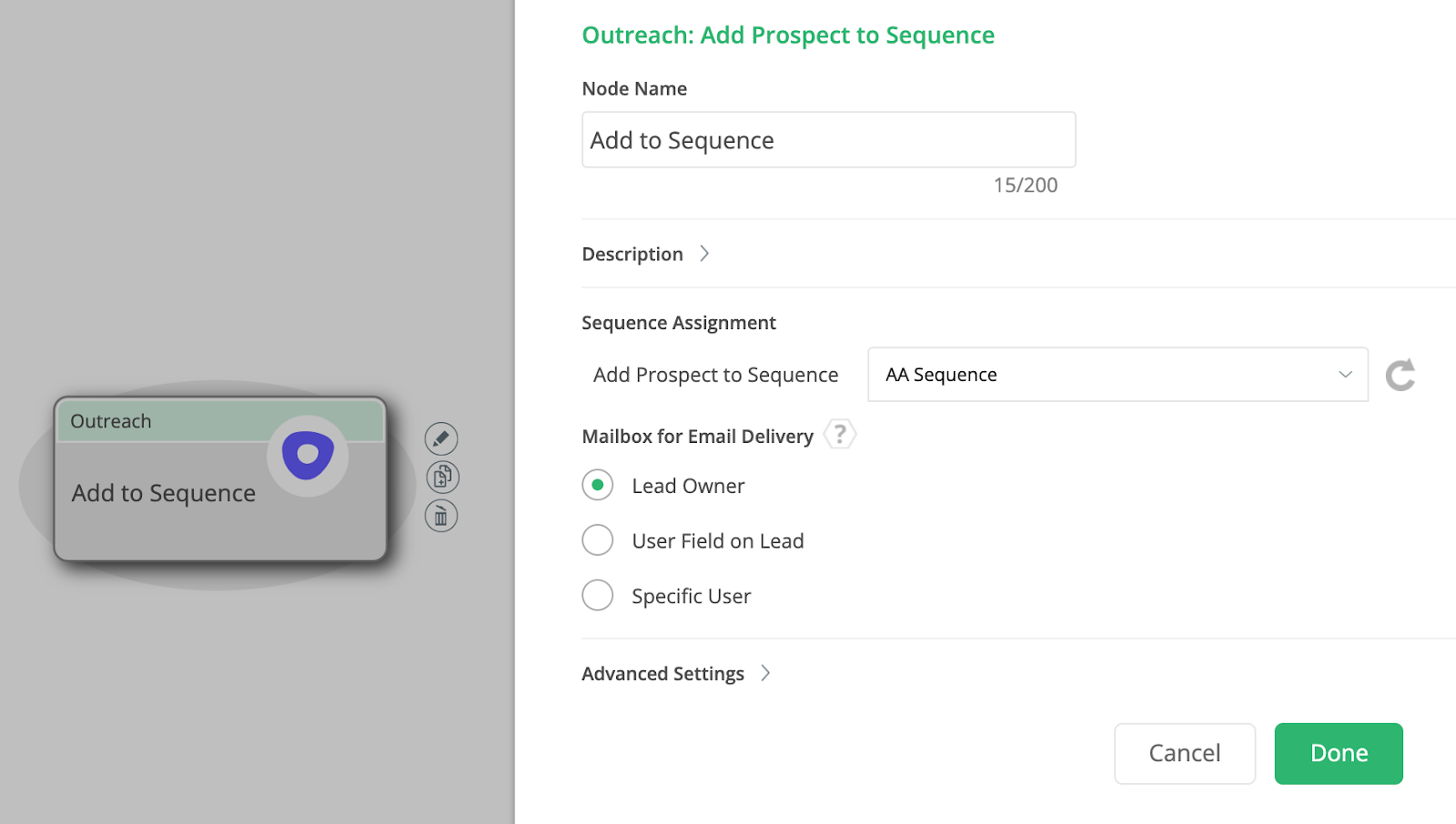 Outreach Add / Remove from Sequence Node – LeanData Help Center